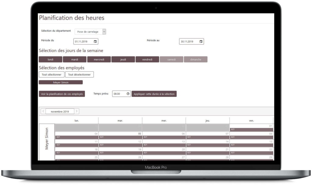 SwissWorkTime, hours entry application